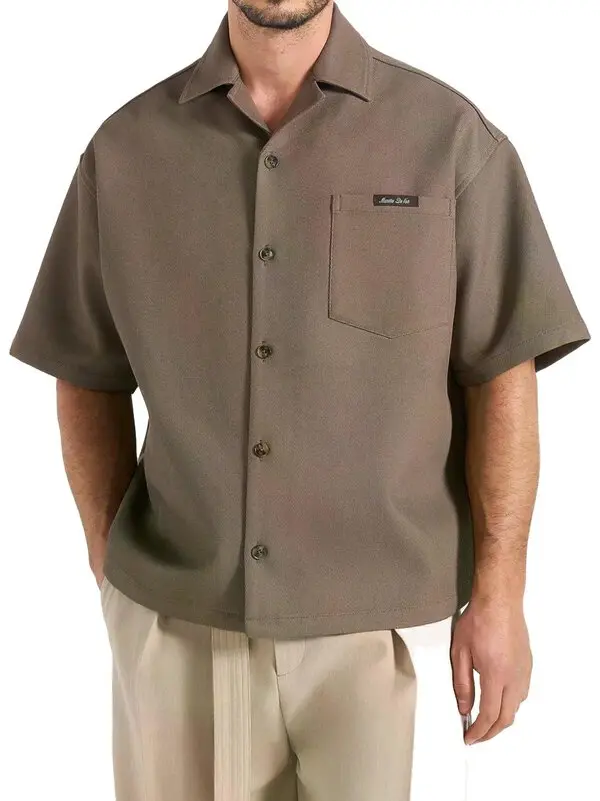 Manière De Voir Boxy Twill Shirt With Marble-effect Buttons - Brown