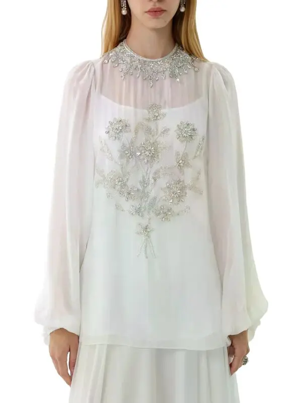 DINA MELWANI Floral Crystal-embellished Maxi Dress - White