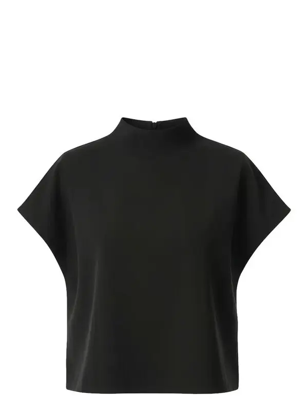 Black Label High-neck Short-sleeve Blouse - Black