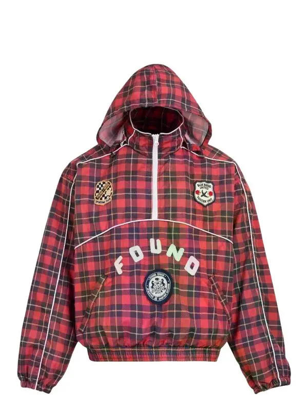 FOUND Plaid Embroidered Track Jacket - Red
