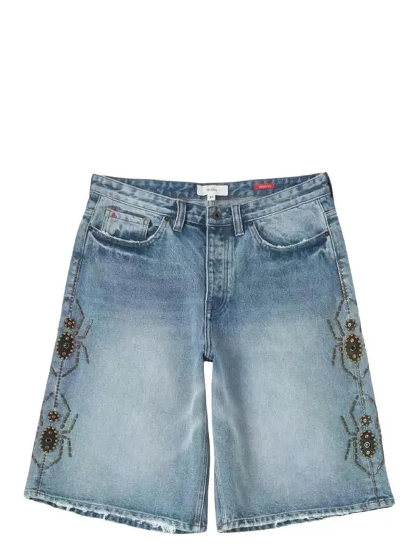 BLDG4 Pantheon Studded Wide Leg Denim Shorts - Blue