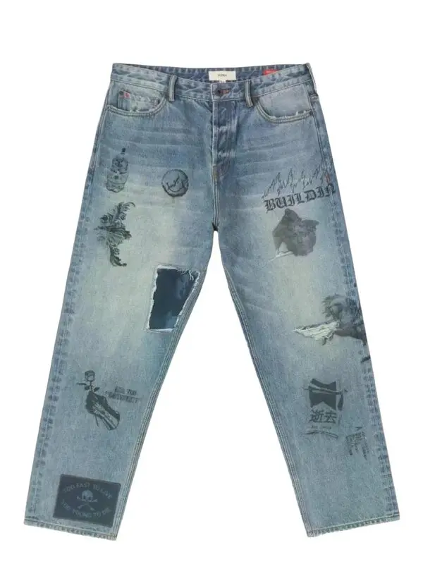 BLDG4 Editorial Graphic Print Jeans - Blue
