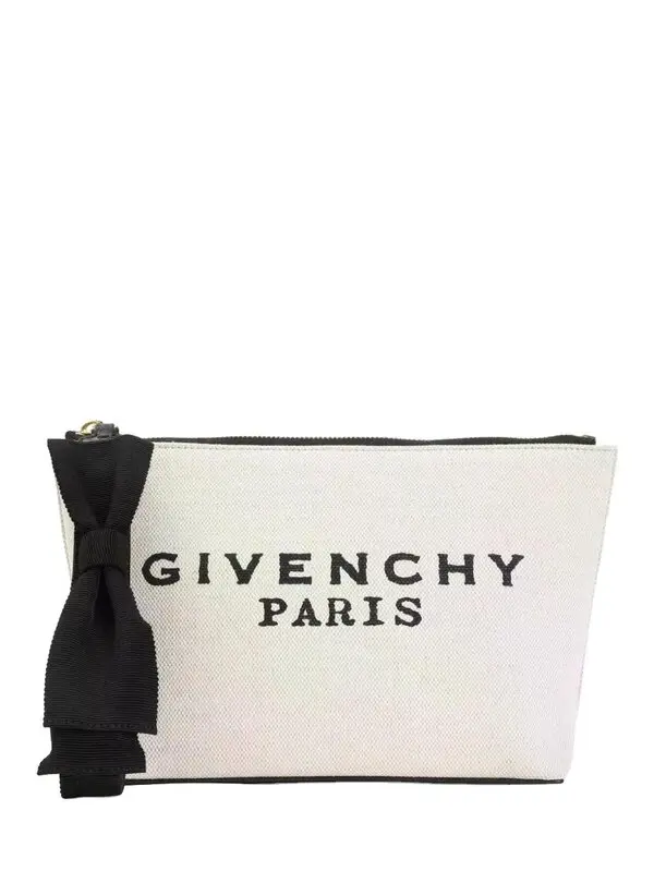 Givenchy Logo-print Clutch Bag With Bow Detail - Neutrals