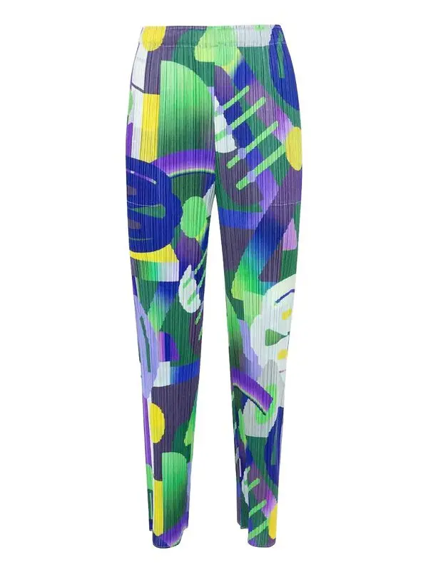 Issey Miyake Abstract Print Plissé Trousers - Green