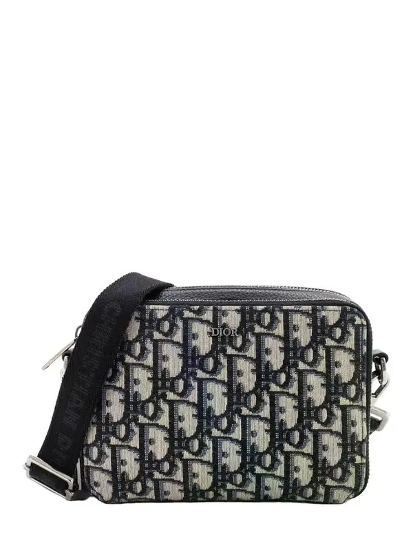 Dior Double Zip Pouch Oblique Canvas Crossbody Bag - Blue