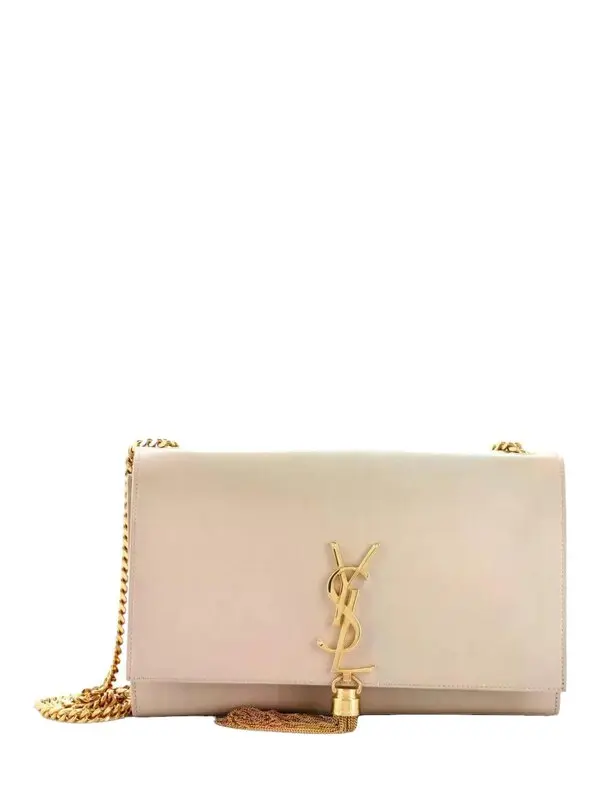 Saint Laurent Classic Monogram Tassel Leather Medium Crossbody Bag - Neutrals