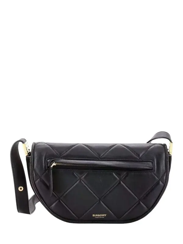 Burberry Olympia Flap Bag Quilted Leather Small Shoulder Bag - Black