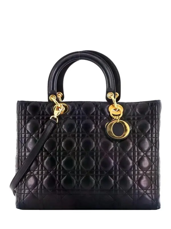 Dior Lady Quilted Lambskin Large Satchel - Black