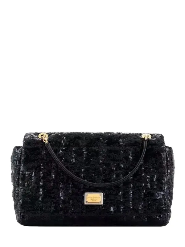 Dolce & Gabbana Miss Charles Flap Bag Quilted Sequins And Python Medium Shoulder Bag - Black