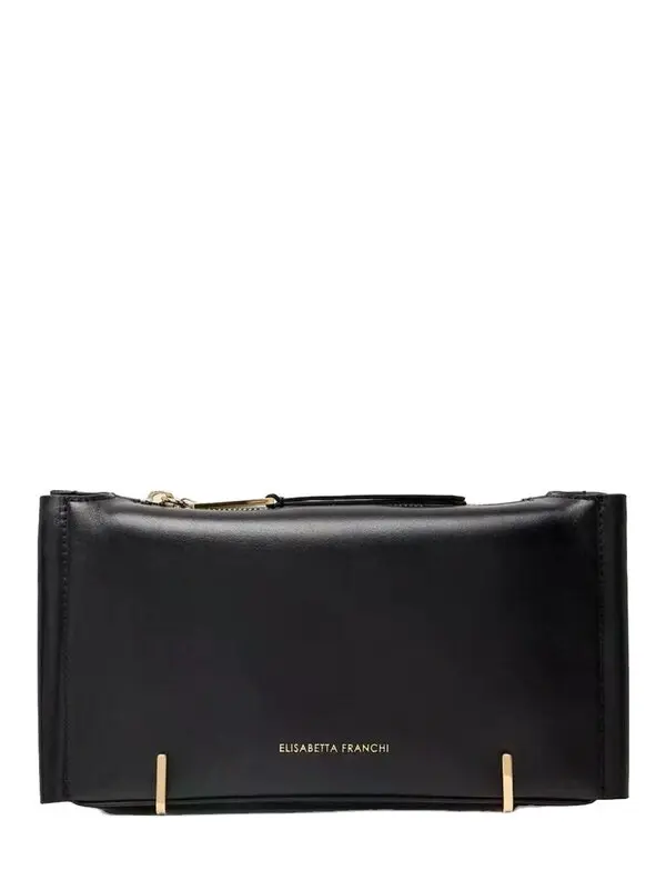 Elisabetta Franchi Logo-engraved Leather Clutch Bag - Black