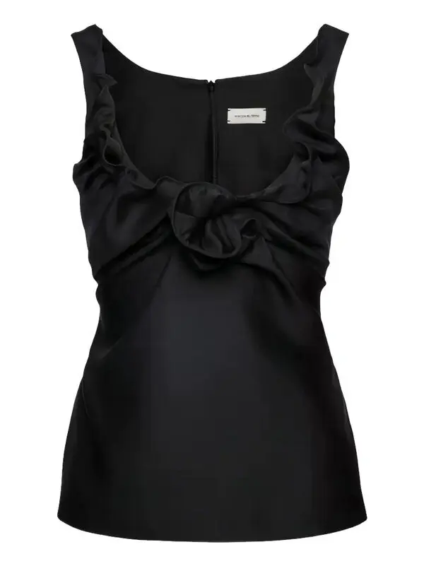 Magda Butrym Ruffled Floral Appliqué Top - Black