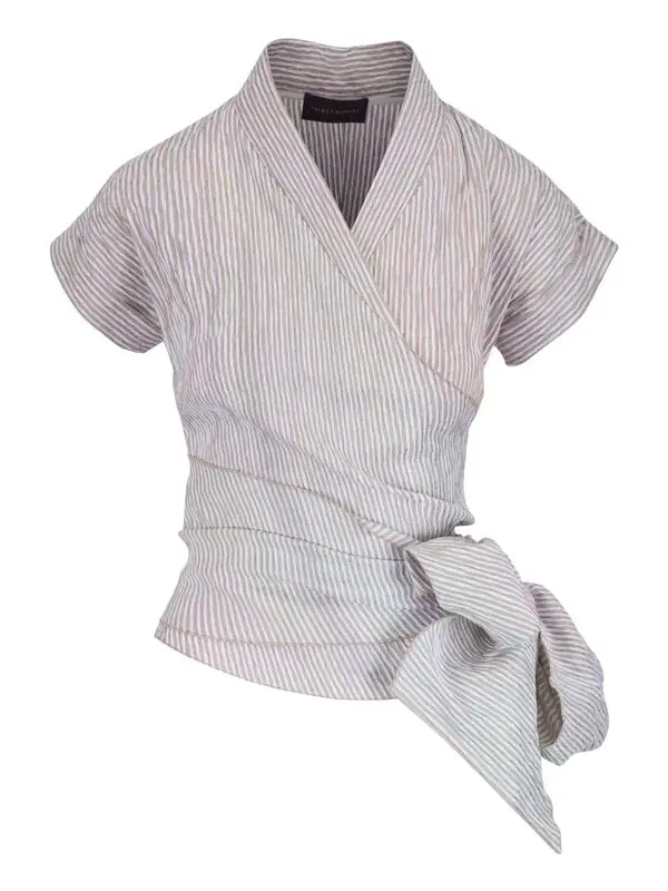Talbot Runhof Striped Wrap Blouse - Neutrals