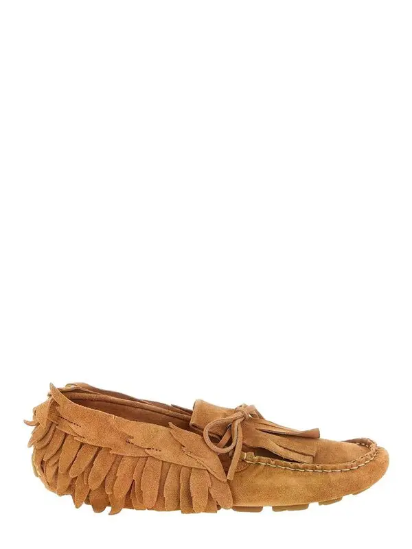 Alberta Ferretti Fringe-trimmed Leather Loafers With Bow Detailing - Neutrals