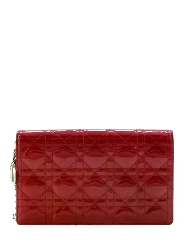 Dior Lady Chain Pouch Cannage Quilt Patent Crossbody Bag - Red