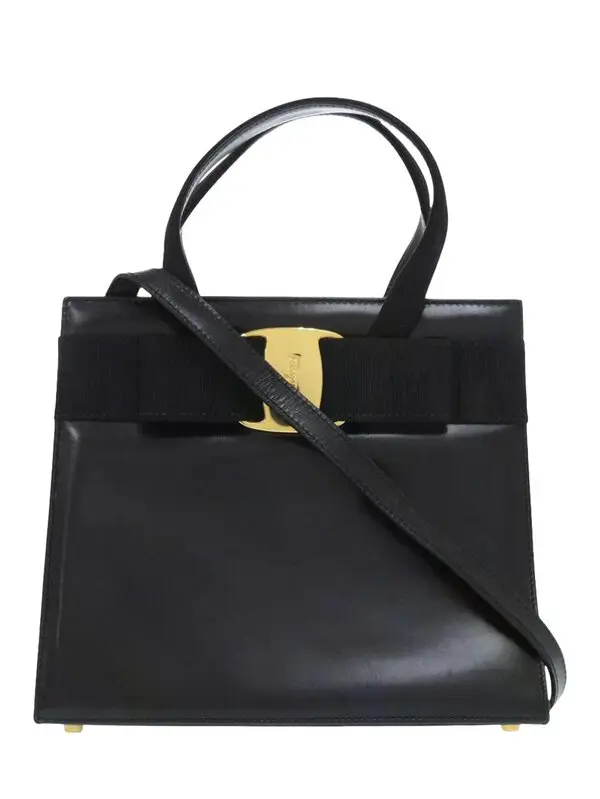 FERRAGAMO Leather Vara Bow Satchel - Black