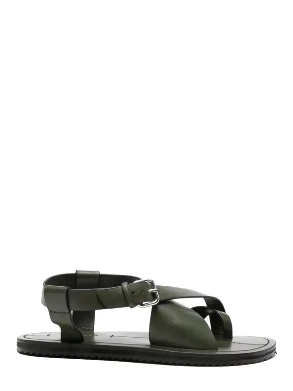 A.emery Ora Flat Leather Crossover Sandals - Green