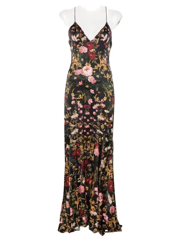 Alice + Olivia Floral-print Open-back Maxi Dress - Black