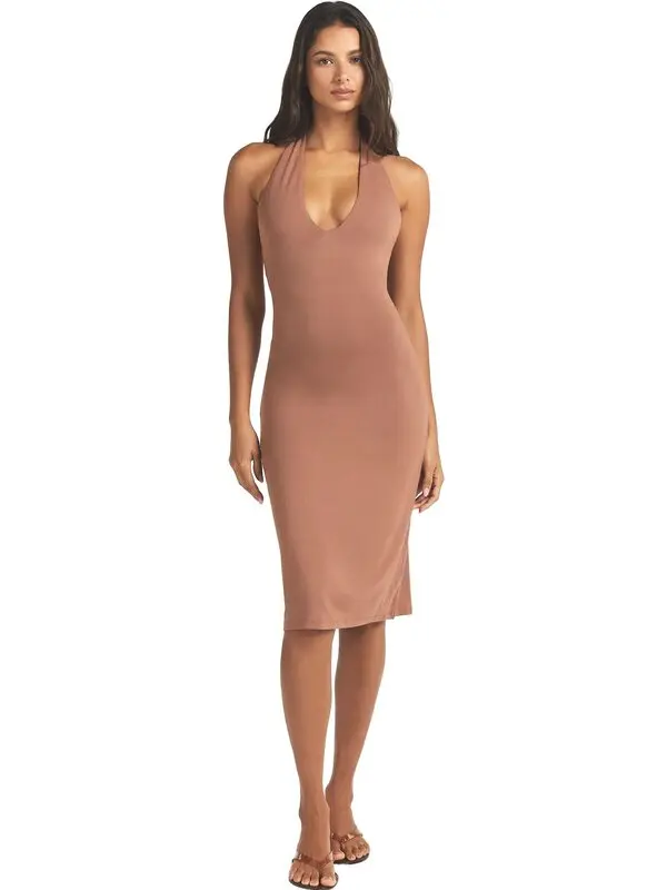 SKIMS Plunge Halter Midi Dress - Nutmeg