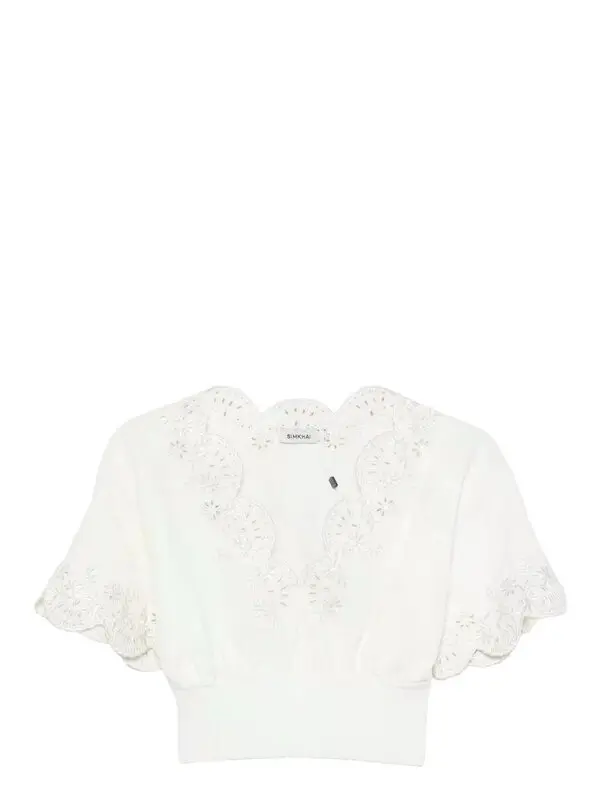 Simkhai Delphina Embroidered Cropped Top - White