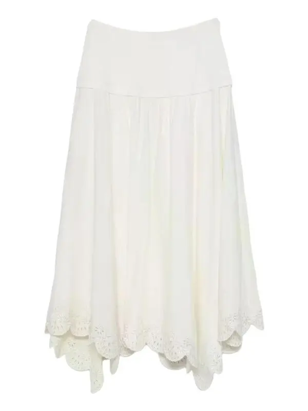 Simkhai Haven Midi Skirt With Floral Embroidery And Asymmetric Hem - White