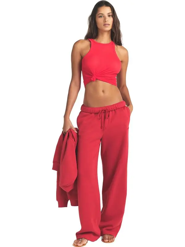 SKIMS Cotton Fleece Classic Straight Leg Pants - Washed Red