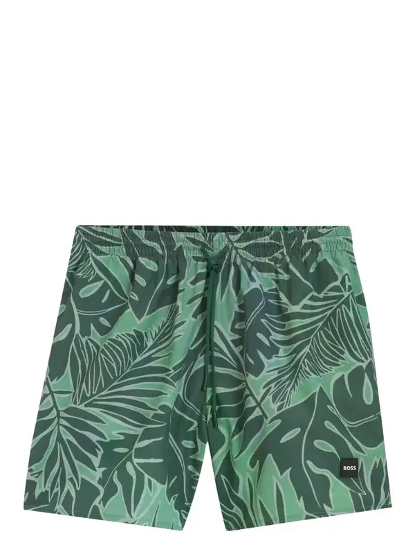 BOSS Leaf Print Swim Shorts - Green