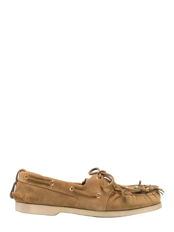 GOLDEN GOOSE Fringed Bead-embellished Boat Shoes - Neutrals