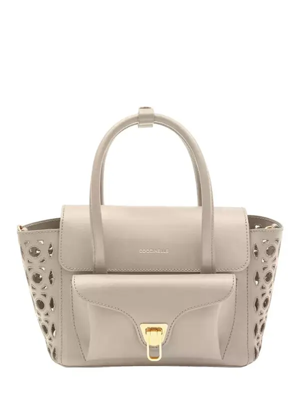 COCCINELLE Double Beat Leather Tote Bag With Twist Lock - Neutrals