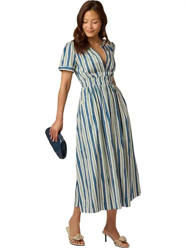 Adrianna Papell Short Sleeve Sophia Midi Dress - Ecru/navy