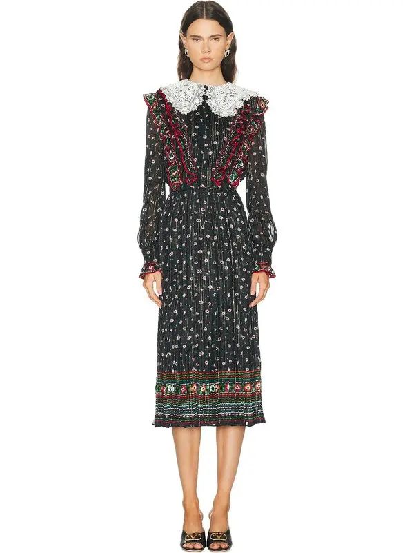 Valentino Garavani Embroidered Midi Dress - Nero & Multicolor