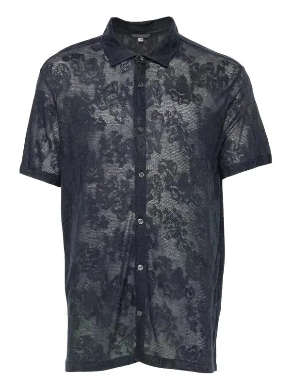 John Varvatos Floral-lace Short-sleeve Shirt - Blue