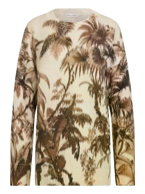 Oscar De La Renta Chiné Palm Leaves Oversized Pullover - Neutrals