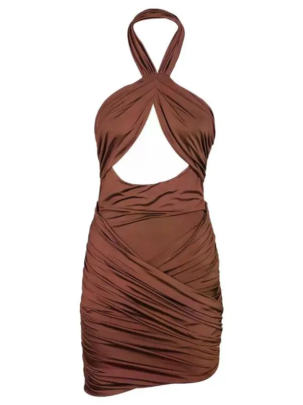 Amen Draped Design Mini Dress - Brown