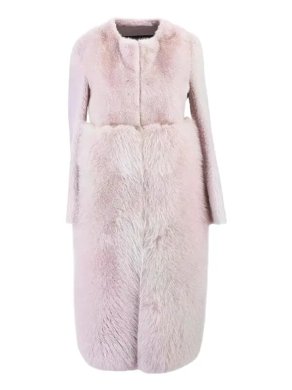 BLANCHA Panelled Fur-trim Coat - Pink