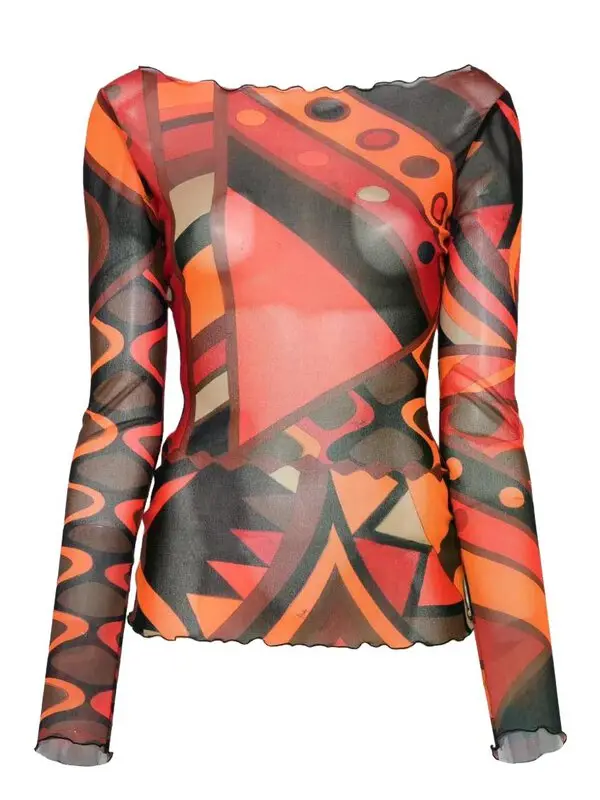 Emilio Pucci Geometric Print Mesh T-shirt - Red