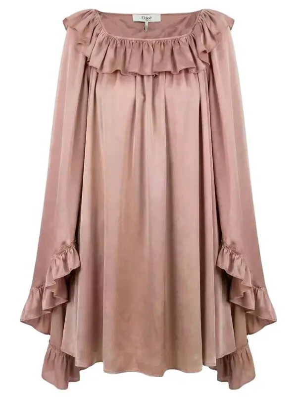 Chloé Silk Ruffled Mini Dress - Pink