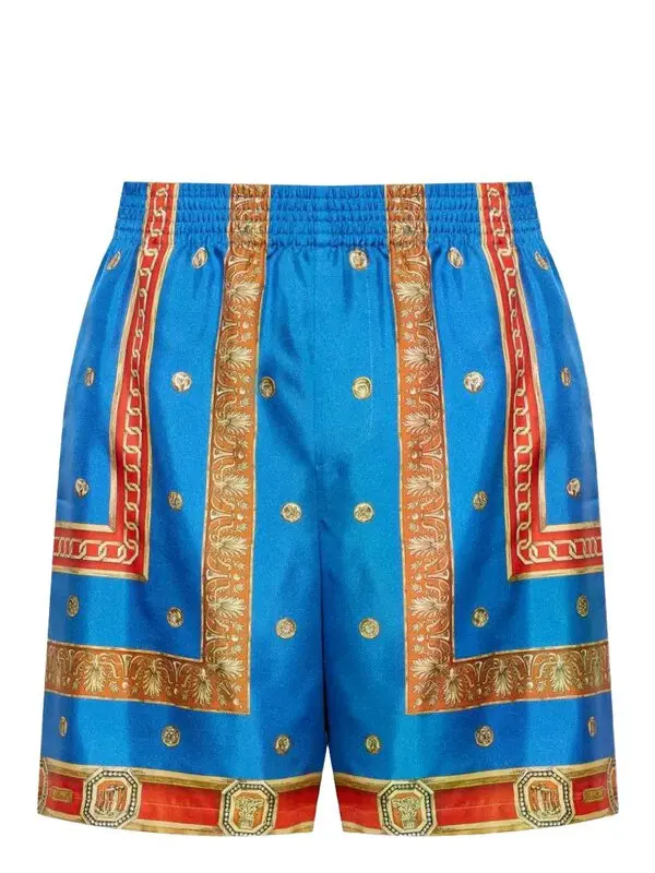 Versace Baroque Print Silk Shorts - Blue