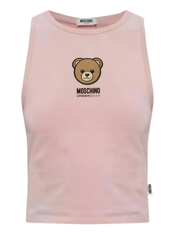 Moschino Teddy Bear Patch Cropped Tank Top - Pink