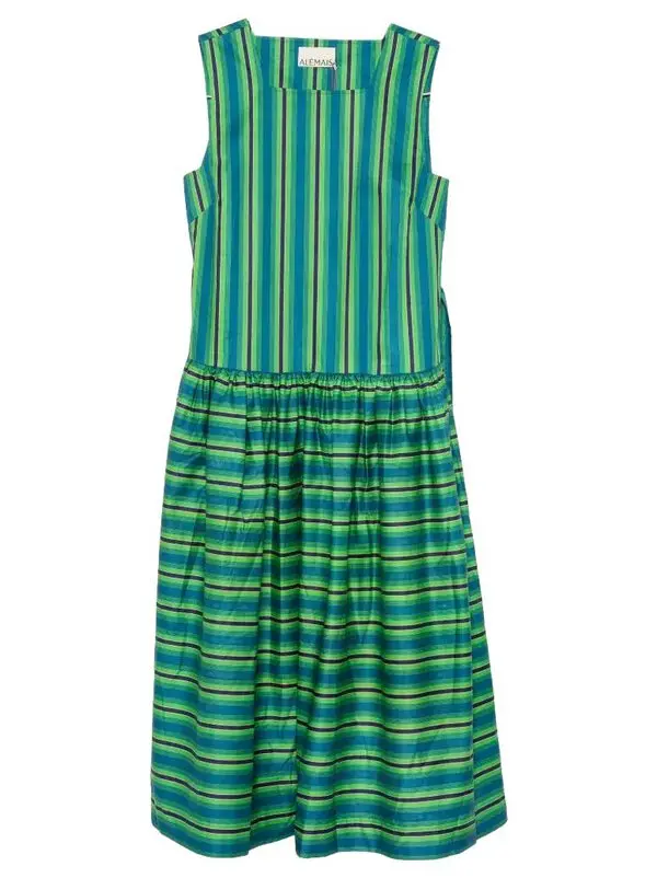 ALEMAIS Margo Midi Dress With Square Neck And Gathered Skirt - Green