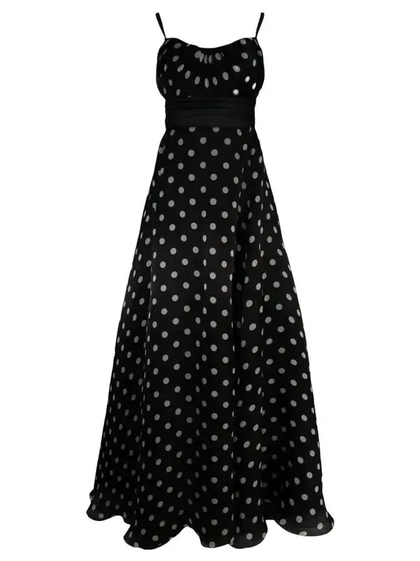 Pamella Roland Polka Dot Sweetheart Neck Maxi Dress - Black