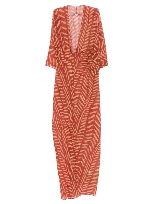 Johanna Ortiz Abstract Pattern Tunic Maxi Dress - Red