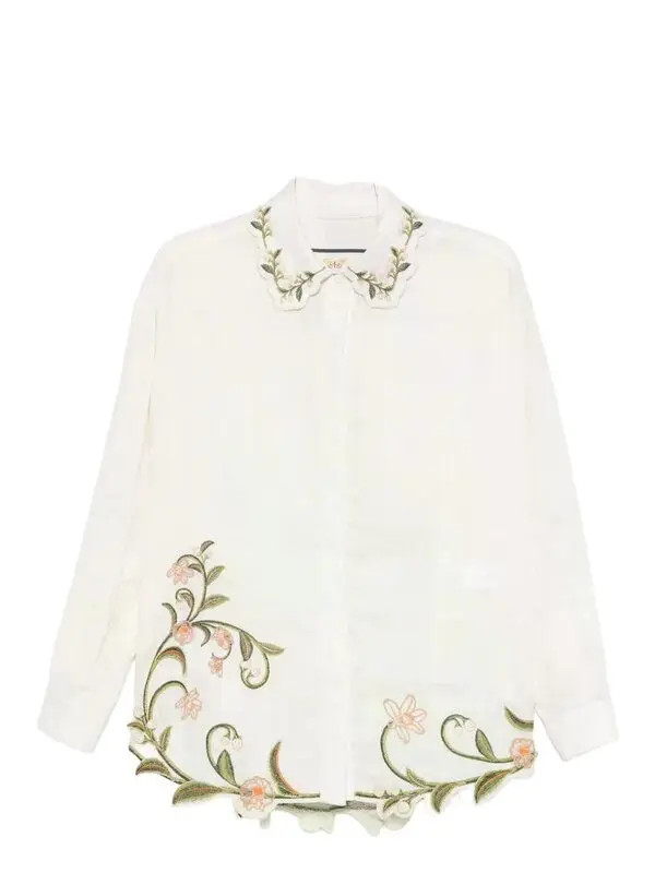 Agua Bendita Cecilia Valle Shirt With Floral Embroidery - Neutrals