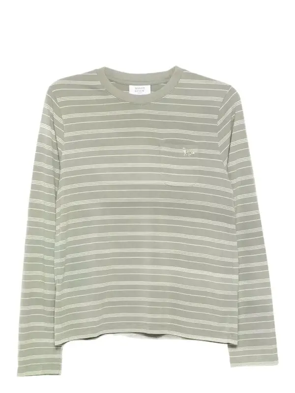 Maison Kitsuné Striped Long-sleeve T-shirt With Fox Embroidery - Grey