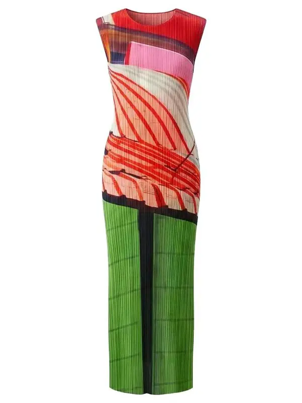 Issey Miyake City Collage Abstract-print Pleated Dress - Red