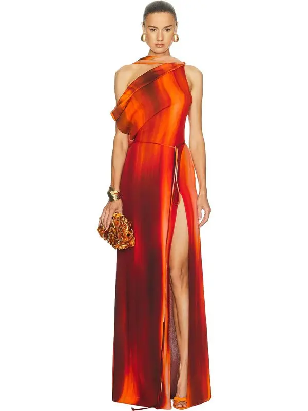 LAQUAN SMITH Asymmetrical Draped Scarf Dress - Multi