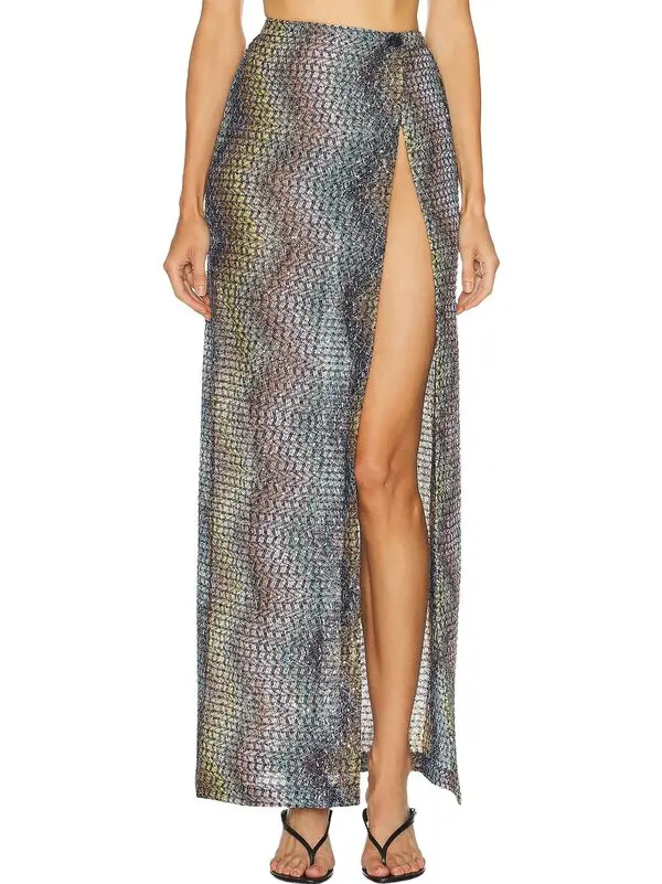 Missoni Metallic Knit Maxi Skirt With High Slit - Multi Blue  Yellow  & Violet