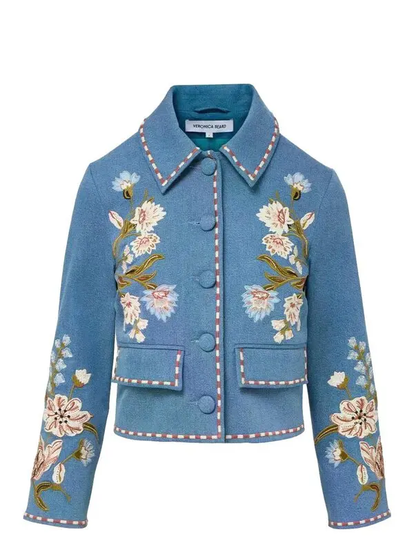 Veronica Beard Vikaria Floral Embroidered Jacket - Blue