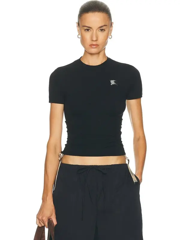 Burberry Avery Ribbed T-shirt With Signature Check Straps - Black