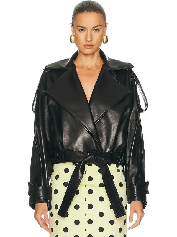 Brandon Maxwell Leather Trench Jacket - Black