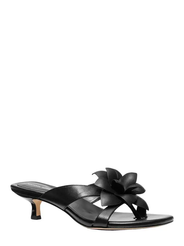 Michael Kors Jacie Floral Embellished Leather Kitten Heel Sandal - Black